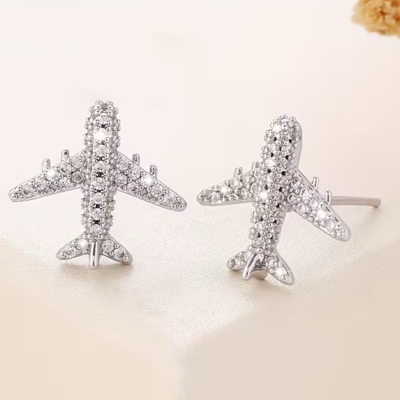 Jewelry | New Silver Rhinestone Airplane Stud Earrings | Poshmark
